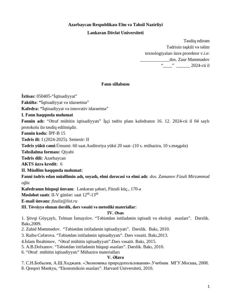 Ətraf Müh. Qiyabi Sillabus | PDF