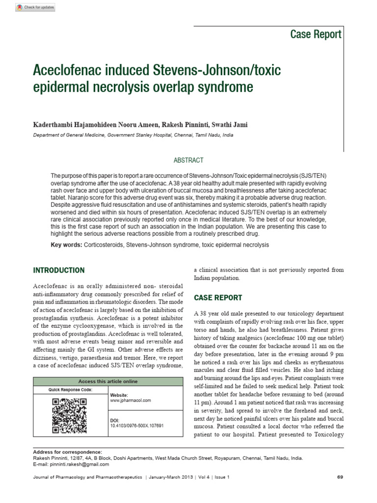 Aceclofenac-Induced SJS/TEN Case Report | PDF | Pharmacology | Medicine