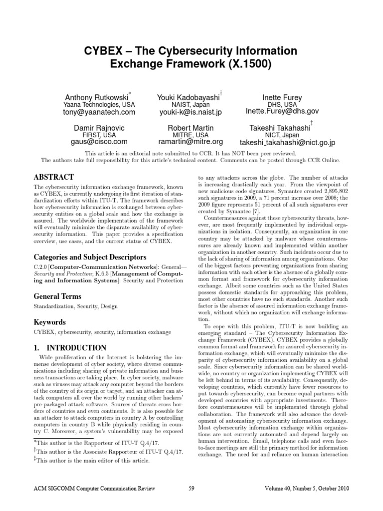 CYBEX The Cybersecurity Information Exchange Framework | PDF | Computer ...