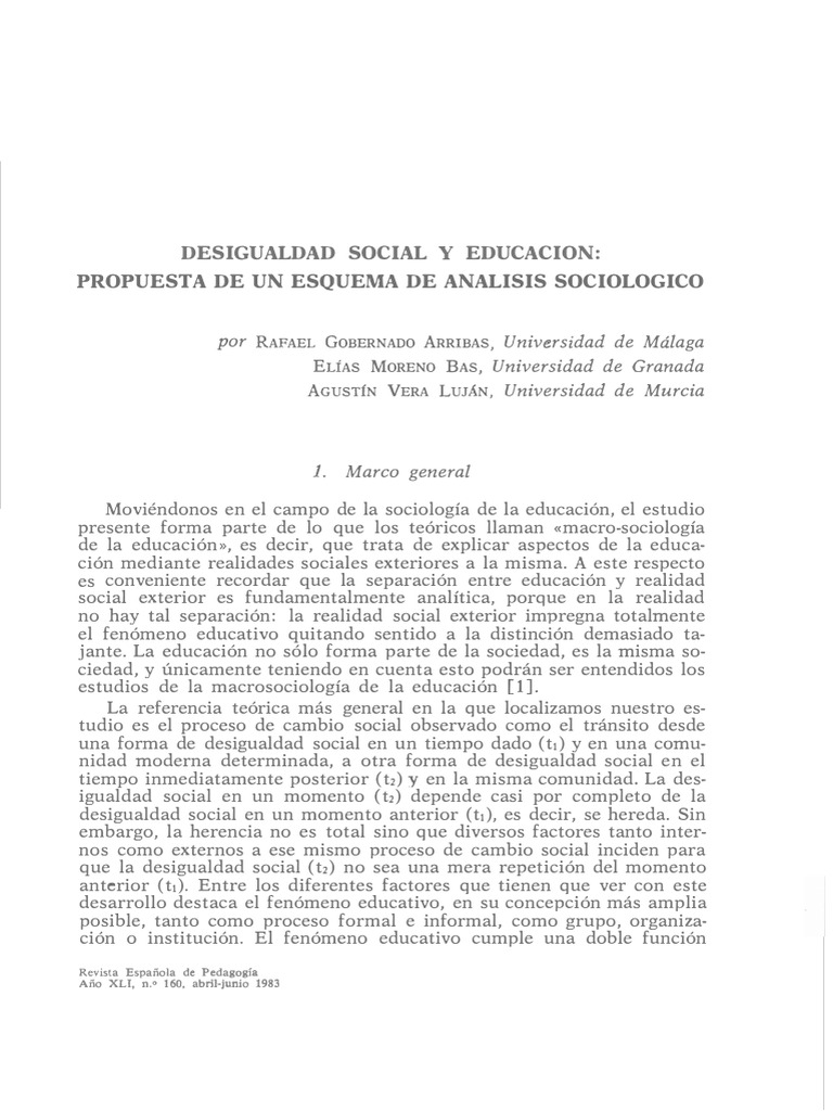 Desigualdad Social y Educación_ Propuesta de Un Esquema de Anális | PDF | Escuelas ...