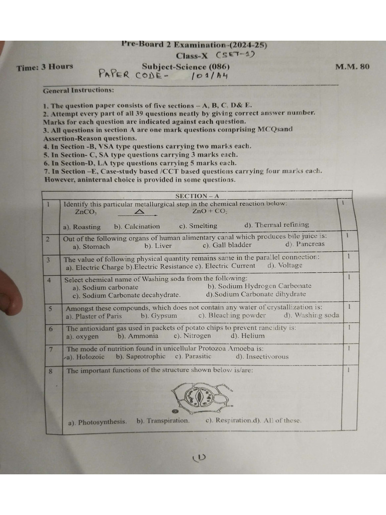 SCIENCE Preboard - 2 Paper ? | PDF