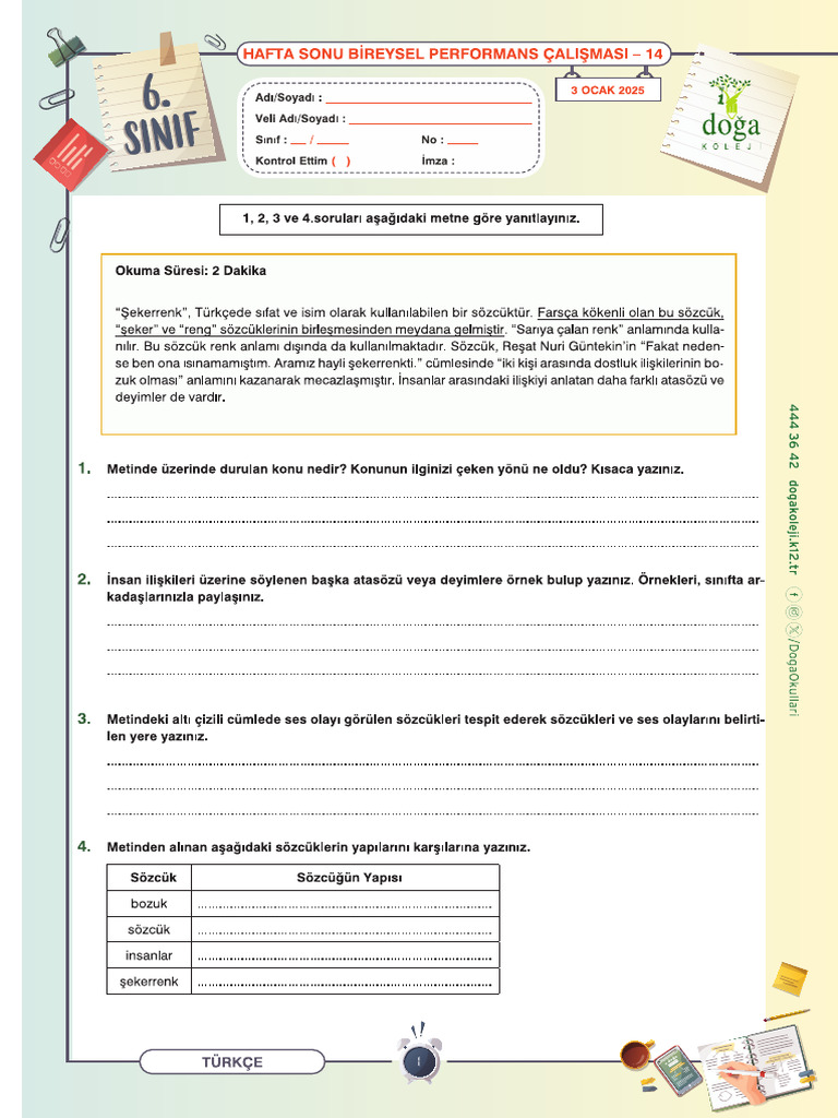 24_6_SINIF_HAFTA_SONU_ODEV_14_BASKI | PDF