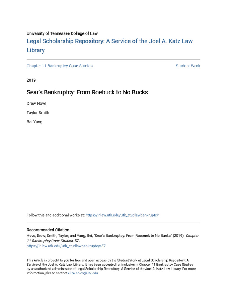 Sears Bankruptcy - From Roebuck To No Bucks | PDF | Sears | Kmart