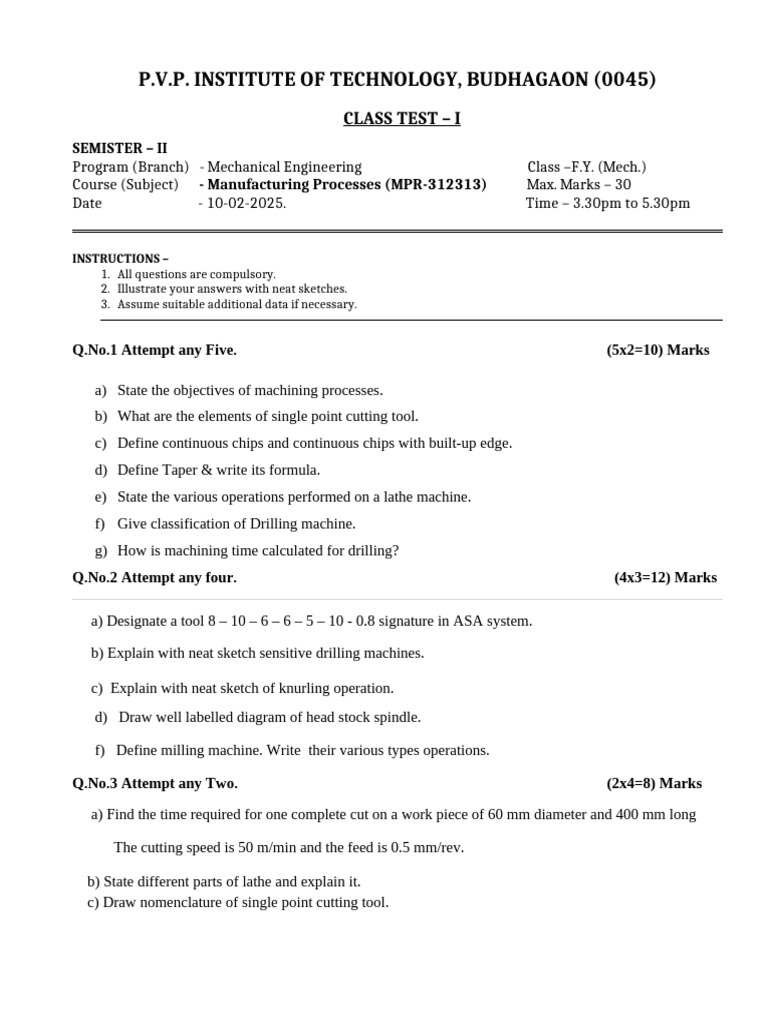 MPR Question Paper I | PDF