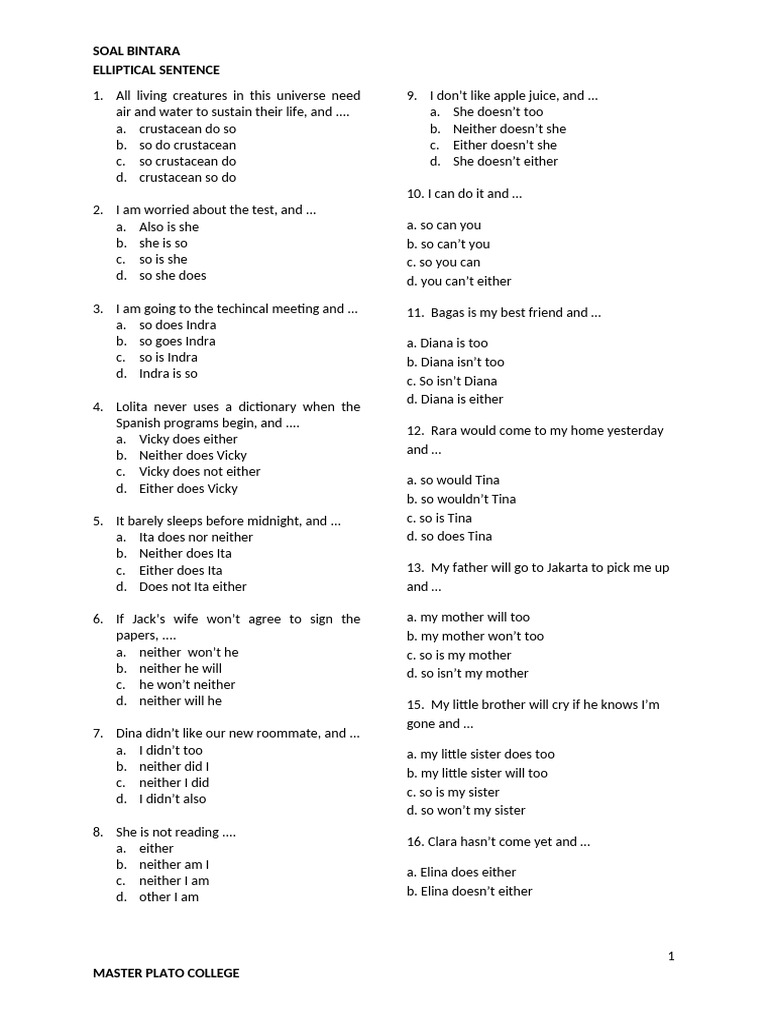 Soal Elliptical Construction | PDF