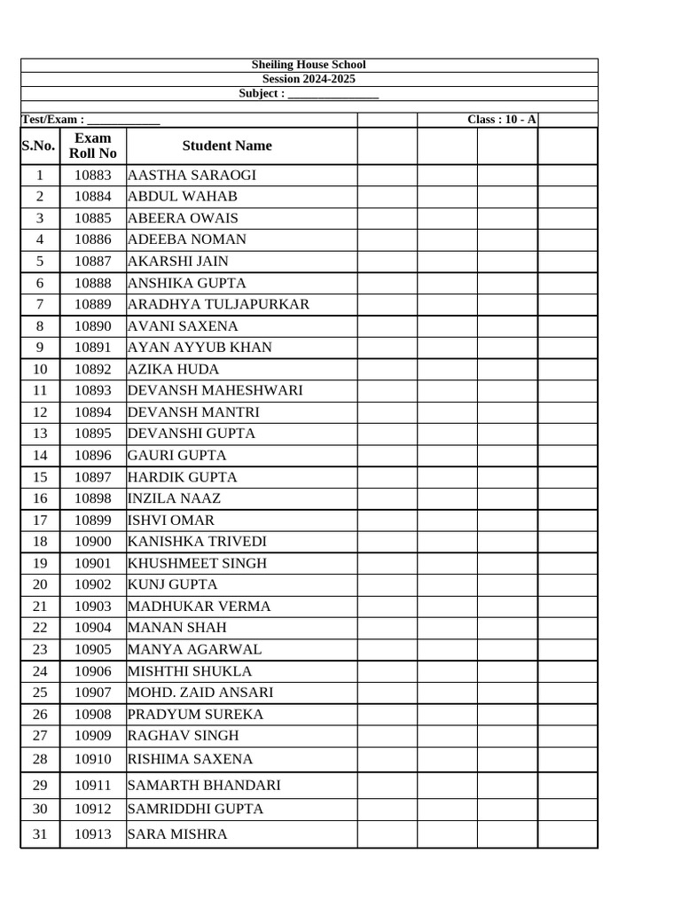 S.No. Student Name Exam Roll No | PDF