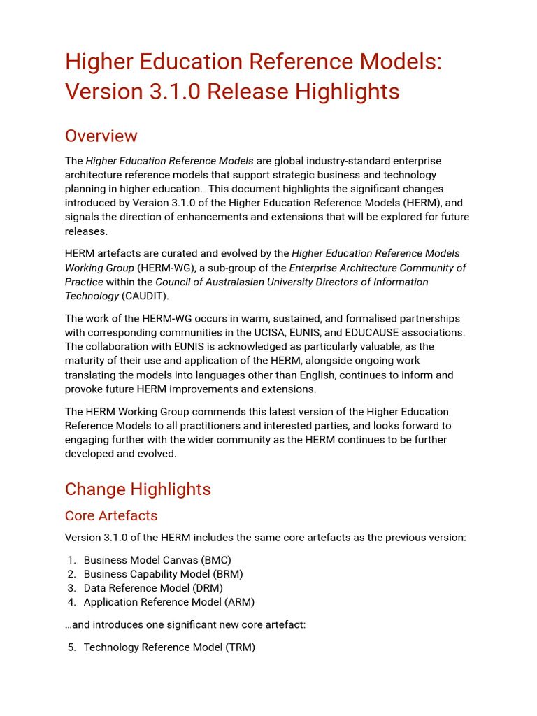 Higher Education Reference Model V310 | PDF | Business Model | Business