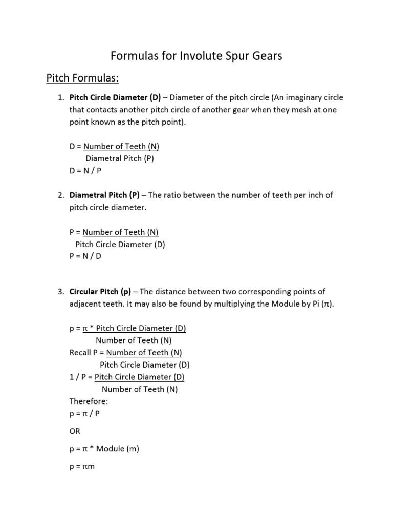 Formulas for Involute Spur Gears | PDF | Gear | Circle