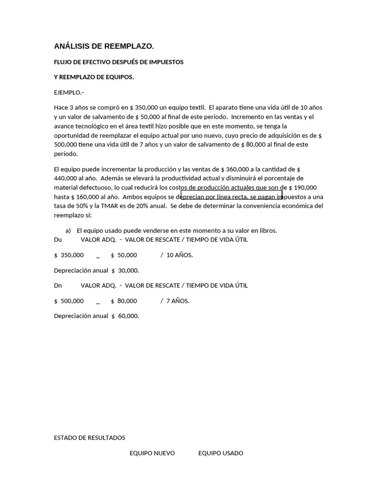 Análisis de Reemplazo de Equipos Textiles | PDF | Negocios económicos ...