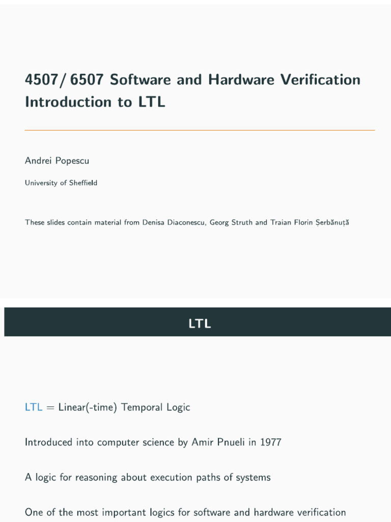 Lecture 15 Linear Temporal Logic | PDF