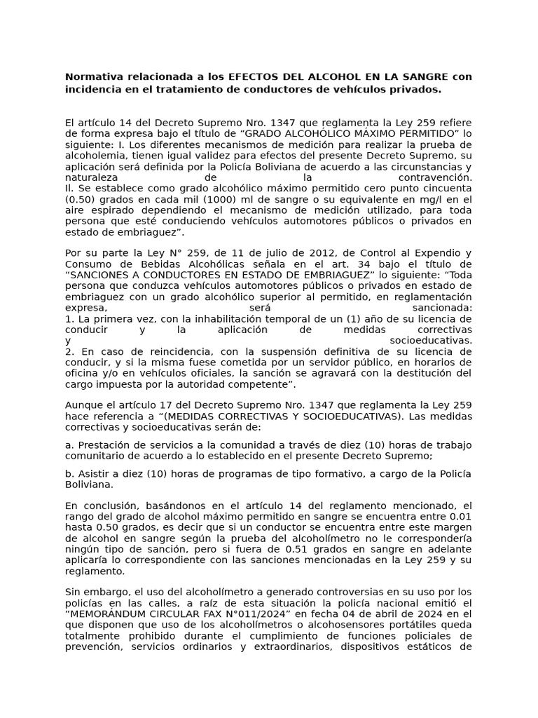 Grado de Alcohol Permitido en Bolivia | PDF