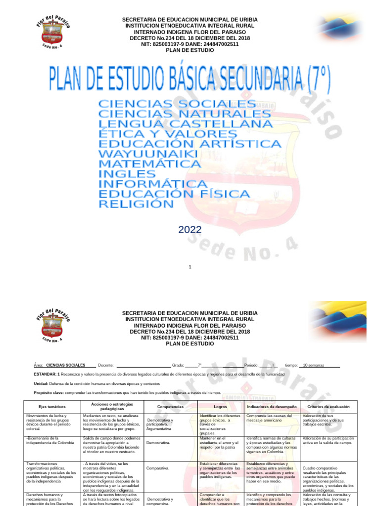 Plan de Estudios Sociales 7° Uribia | PDF | Ecosistema | Edades medias