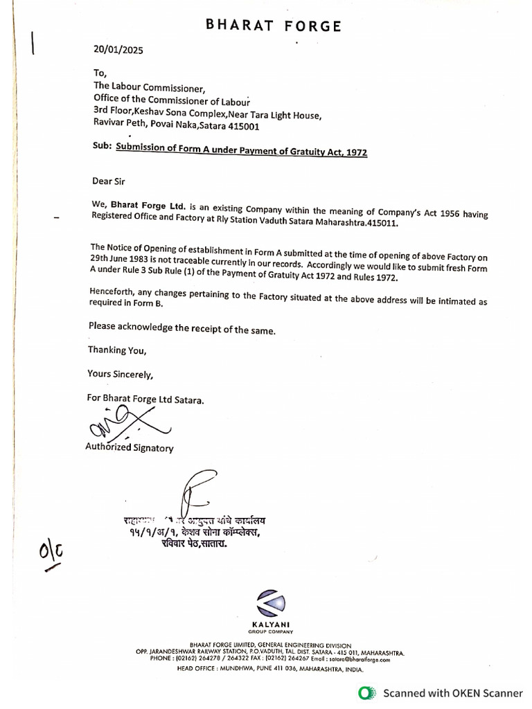 Payment of Gratuity Form A | PDF