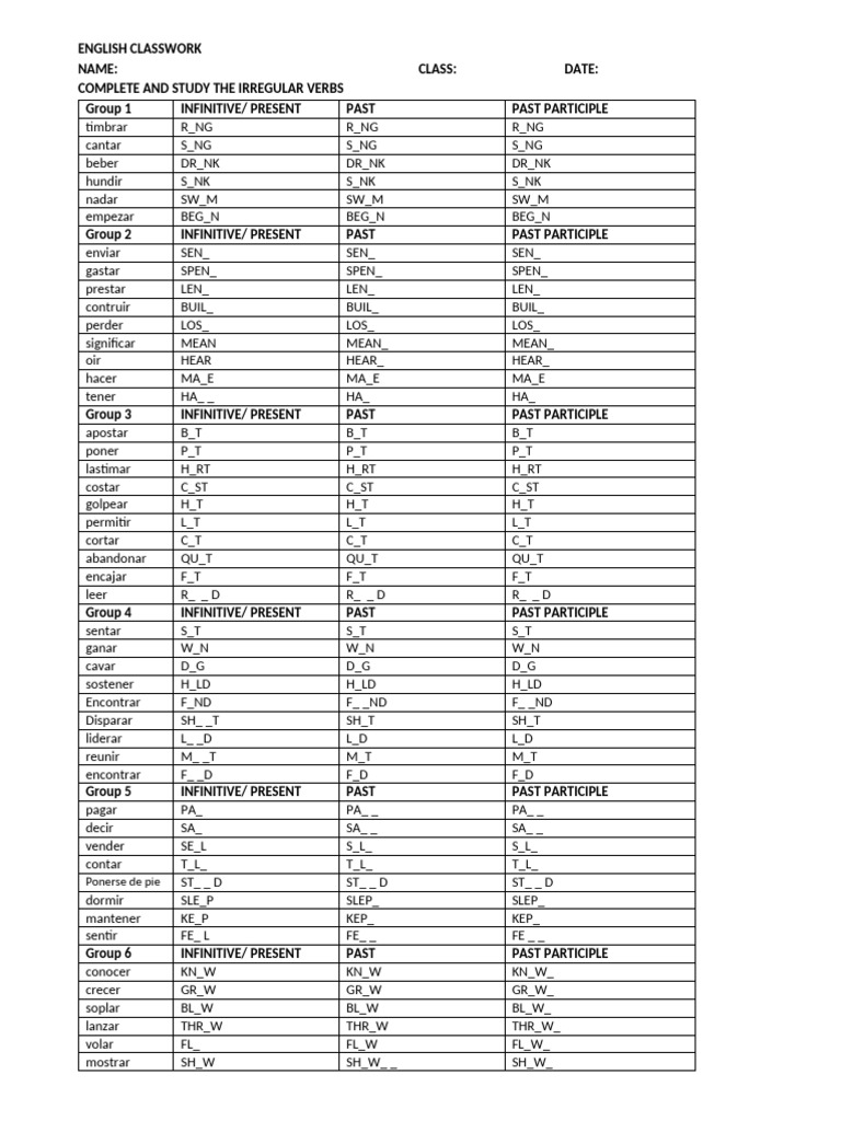 Filling Gap Verbs and Study | PDF | Semantic Units | Syntactic ...