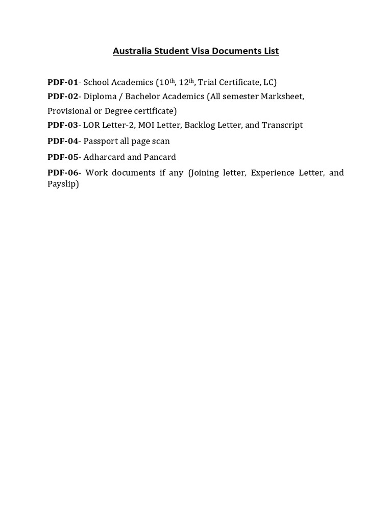 Student Visa Documents List | PDF