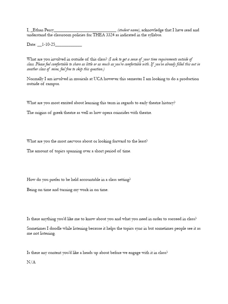 THEA 3324 Student Acknowledgment Form | PDF