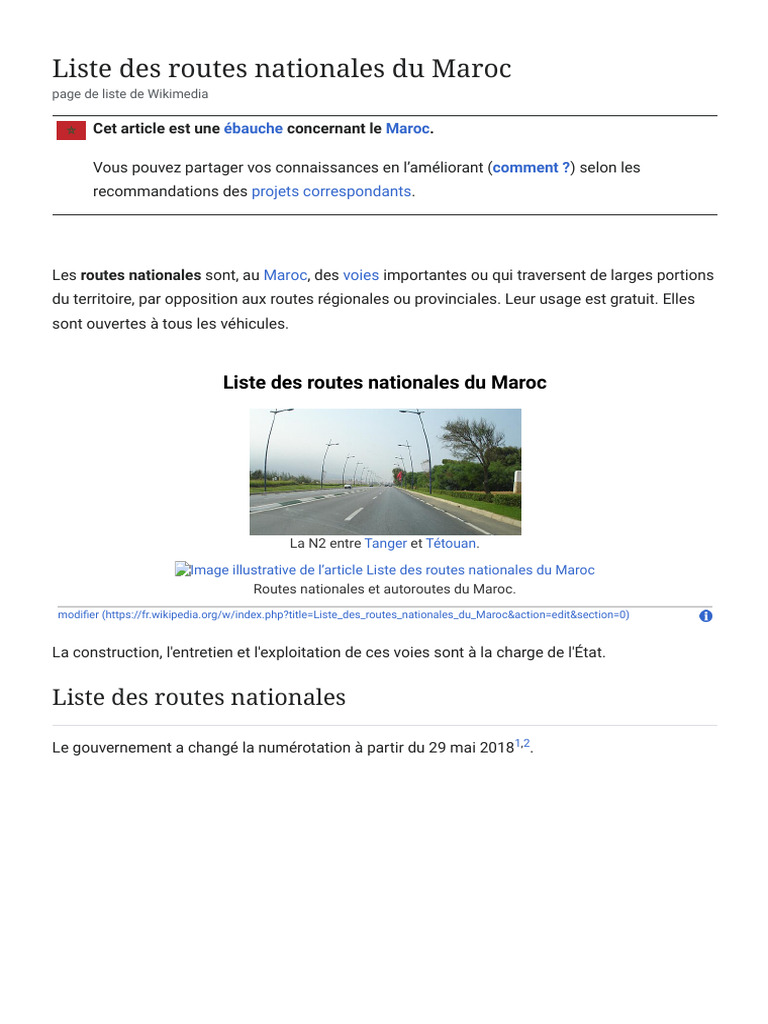 Liste des routes nationales du Maroc | PDF | Maroc