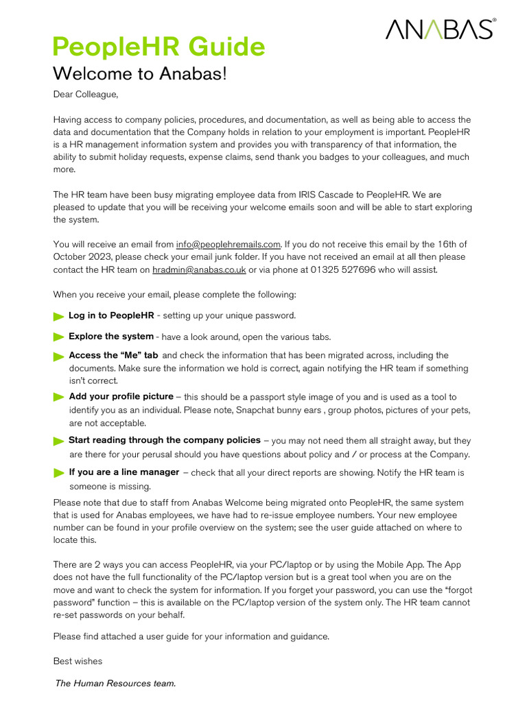 Anabas Welcome - PeopleHR - User Guide | PDF | Mobile App | Personal Computers