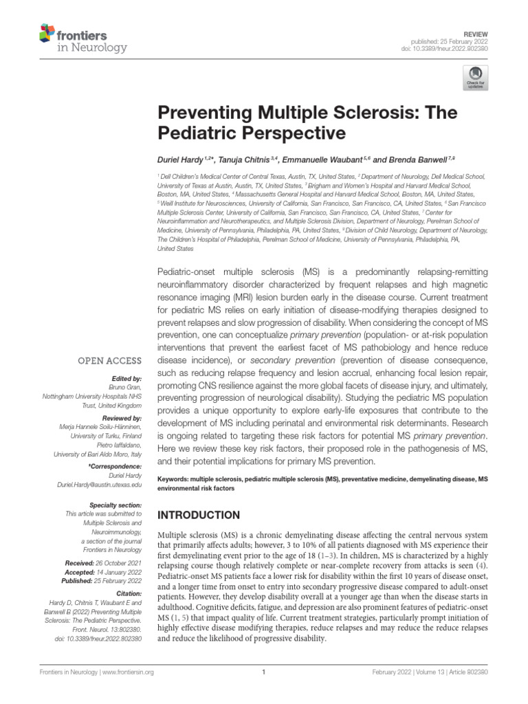 Hardy - Pediatric MS - Front Neurol 2022 | PDF | Multiple Sclerosis | Breast Milk