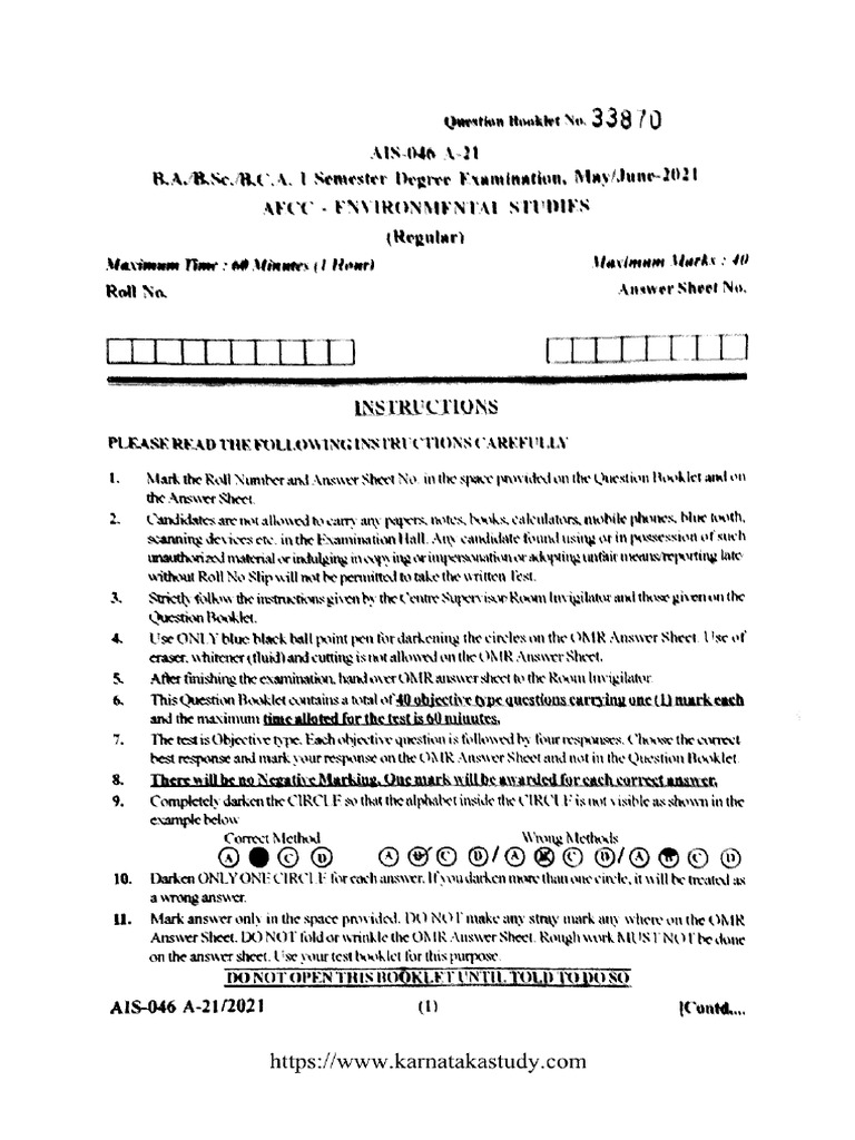 Ba BSC Bca 1 Sem Aecc Environmental Studies 046 2021 | PDF