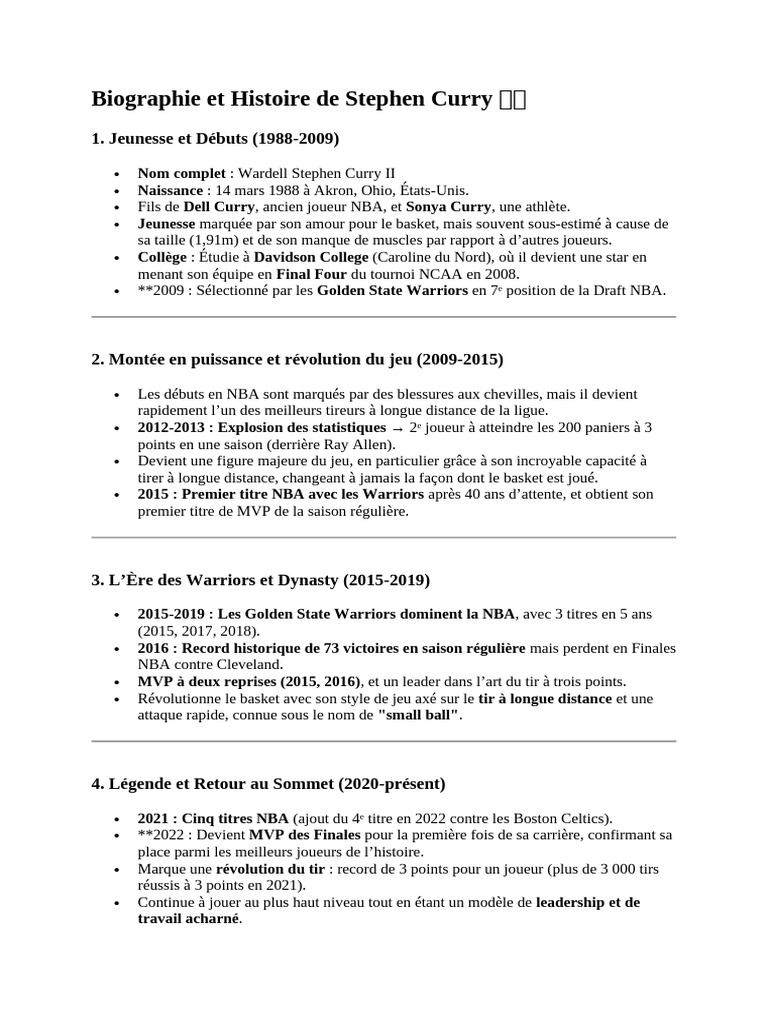 Biographie et Histoire de Stephen Curry | PDF | Asssociation nationale ...