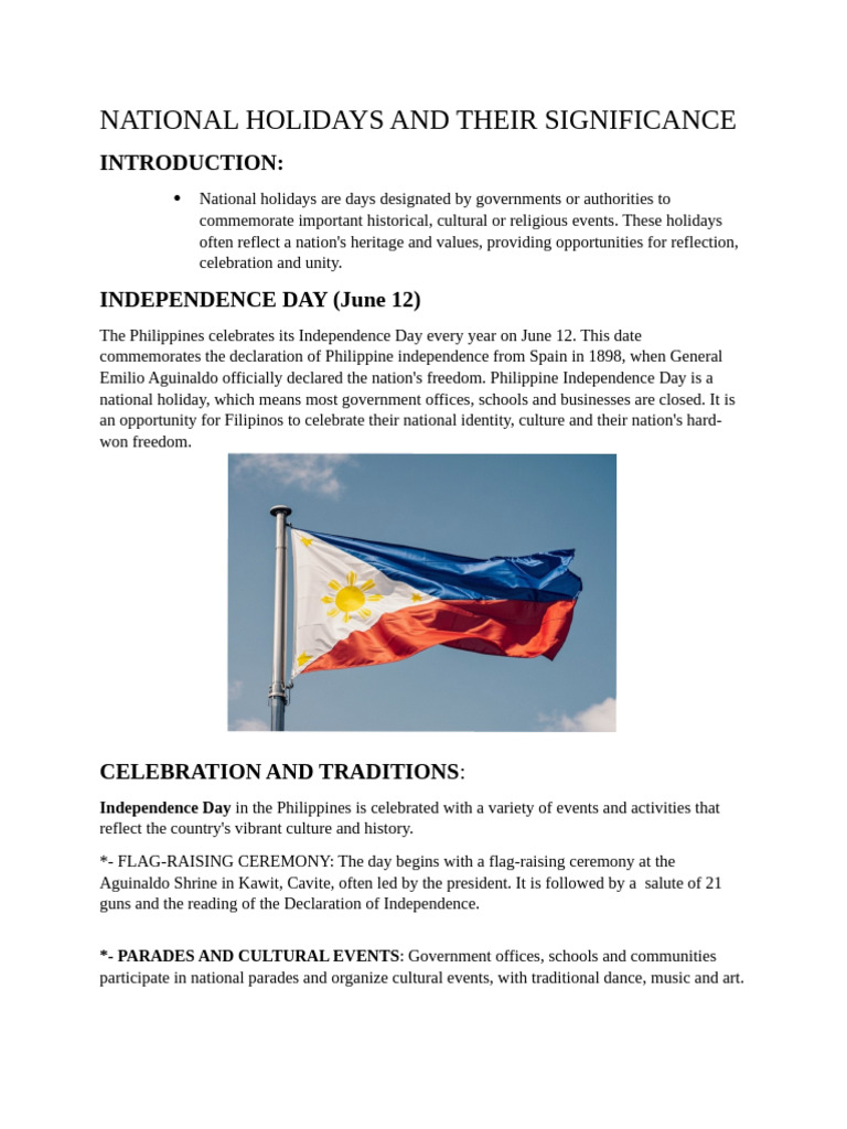 National Holidays and Their Significance Jessell Report. | PDF ...