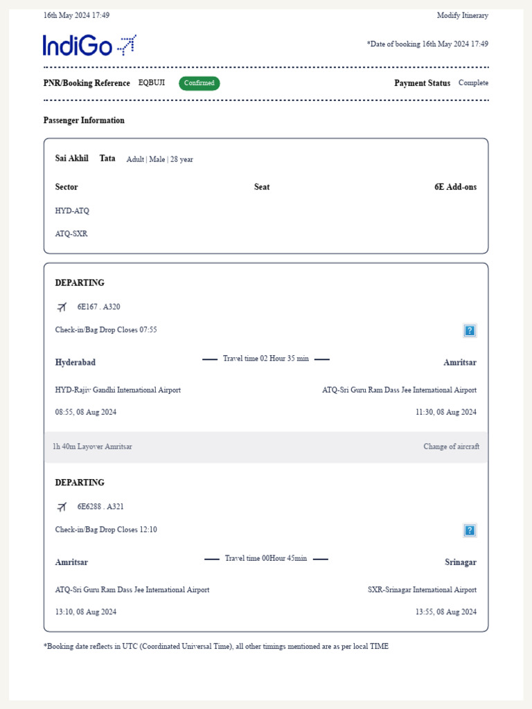 Hyderabad-Srinagar | PDF | Travel Visa | Value Added Tax