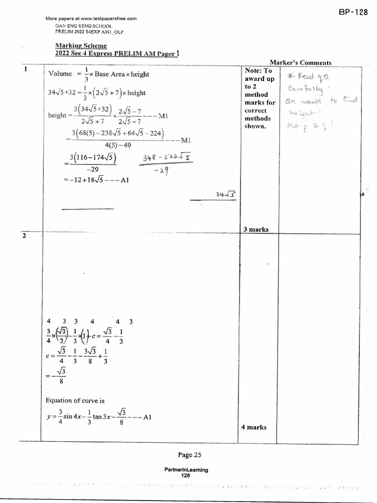 Sec4 2022 AMaths Prelims Ganeng A | PDF