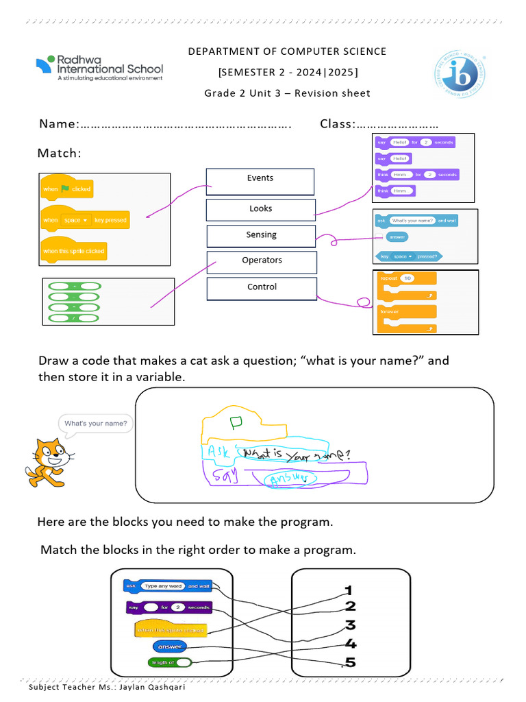 Grade 2 - Unit 3 Revision Sheet-Answer | PDF
