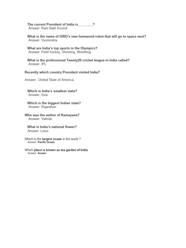 Indian Trivia for Quiz Enthusiasts | PDF