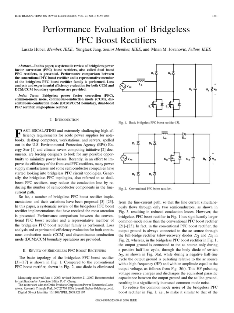 Performance Evaluation of Bridgeless PFC Boost Rectifiers | PDF ...