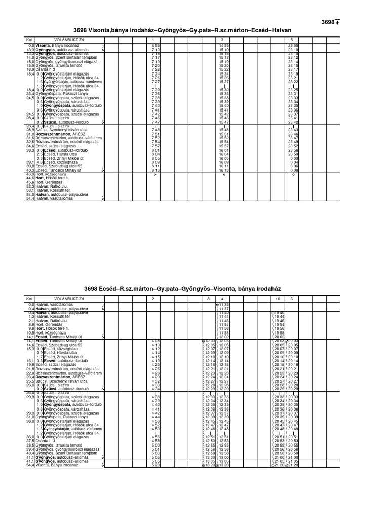 3698 Visonta, Bánya irodaház-Gyöngyös-Gy - Pata-R.sz - márton-Ecséd-Hatvan | PDF
