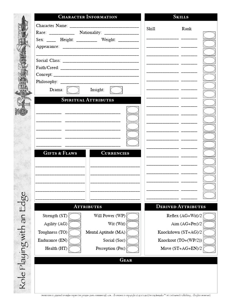 Riddle of Steel Character Sheet | PDF