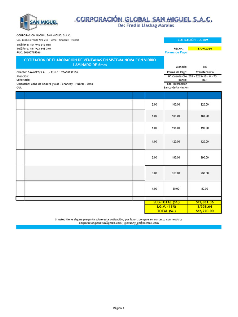 COTIZACION - VENTANAS - 3AASEM | PDF