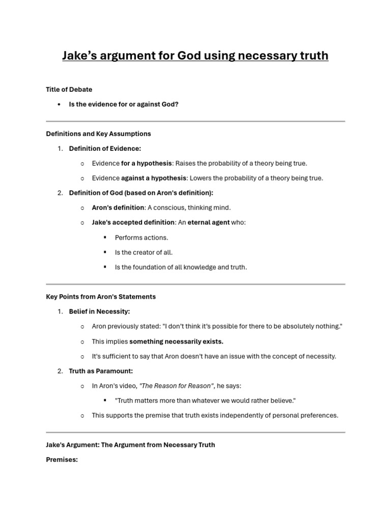 Necessary Truth Argument (Presented by Muslim Metaphysician) | PDF ...