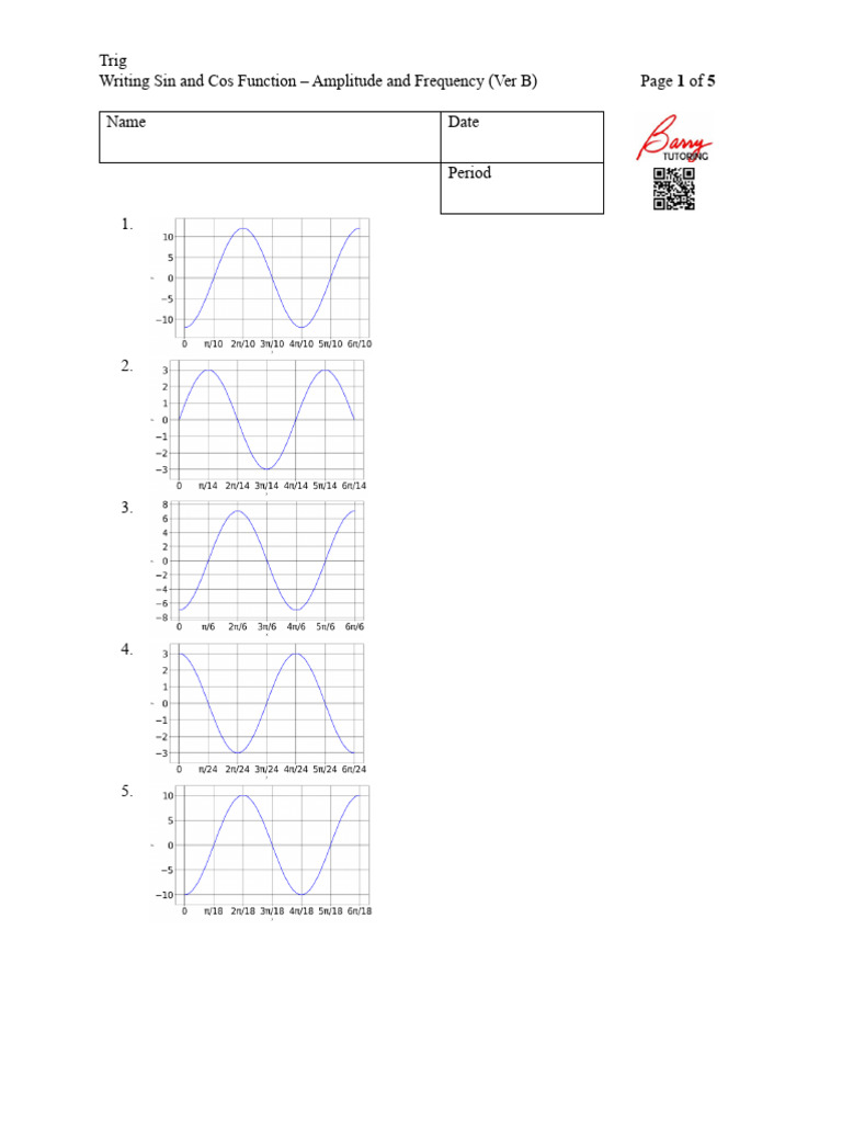 Trig Writing Sin and Cos Function - Amplitude and Frequency (Ver B ...