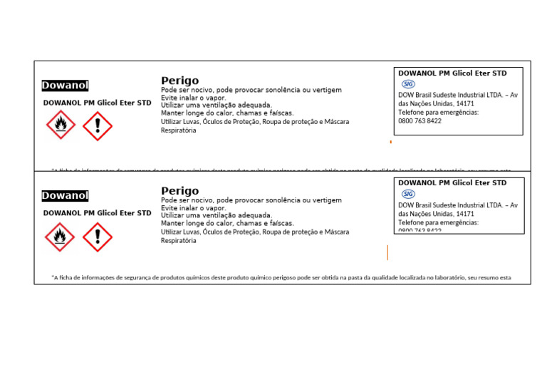 Segurança do DOWANOL PM Glicol Eter | PDF