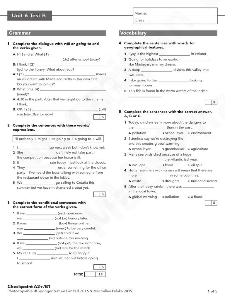 Checkpoint A2+ B1 Unit 6 Test B | PDF | Electric Car | Car