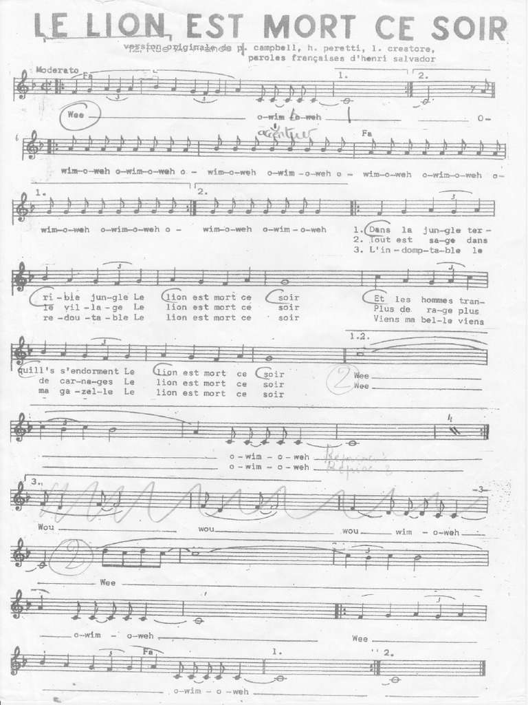 Le Lion Est Mort Ce Soir - Henri Salvador (Partition) | PDF