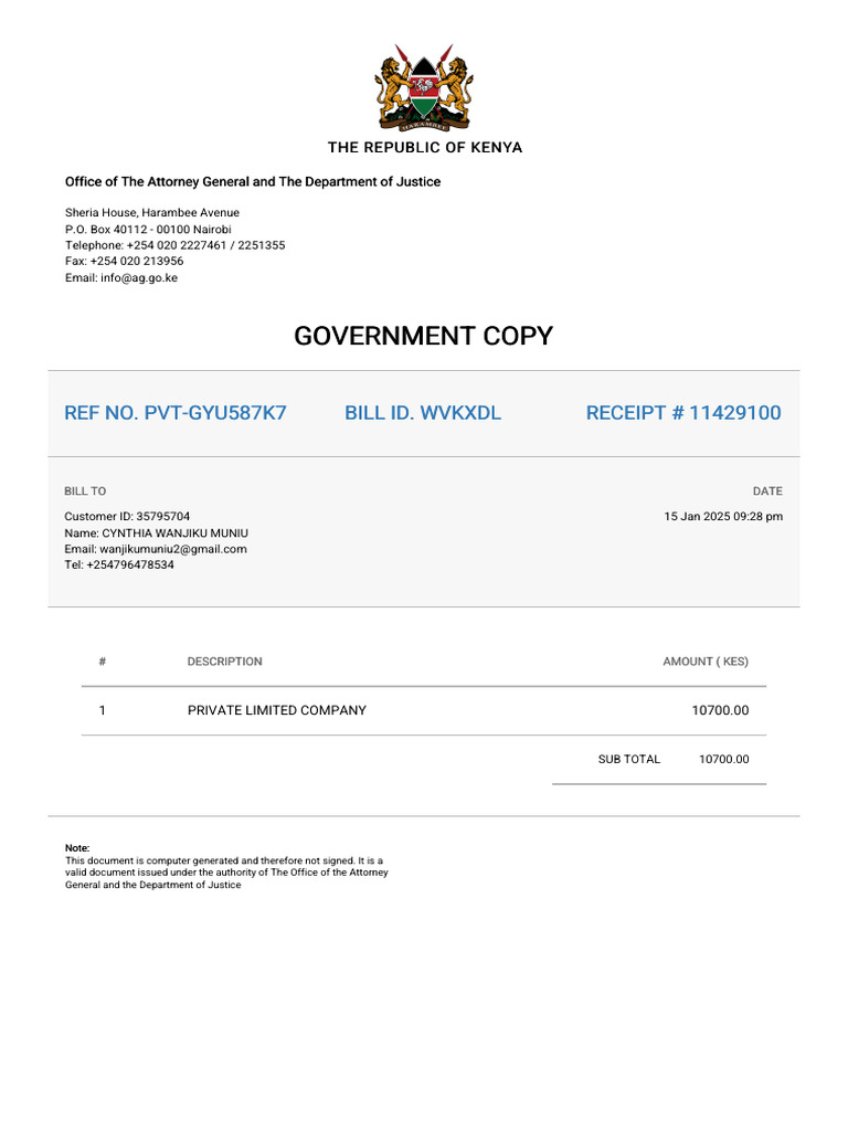 PVT Gyu587k7 Rct11429100 Ona Africa's Receipt | PDF