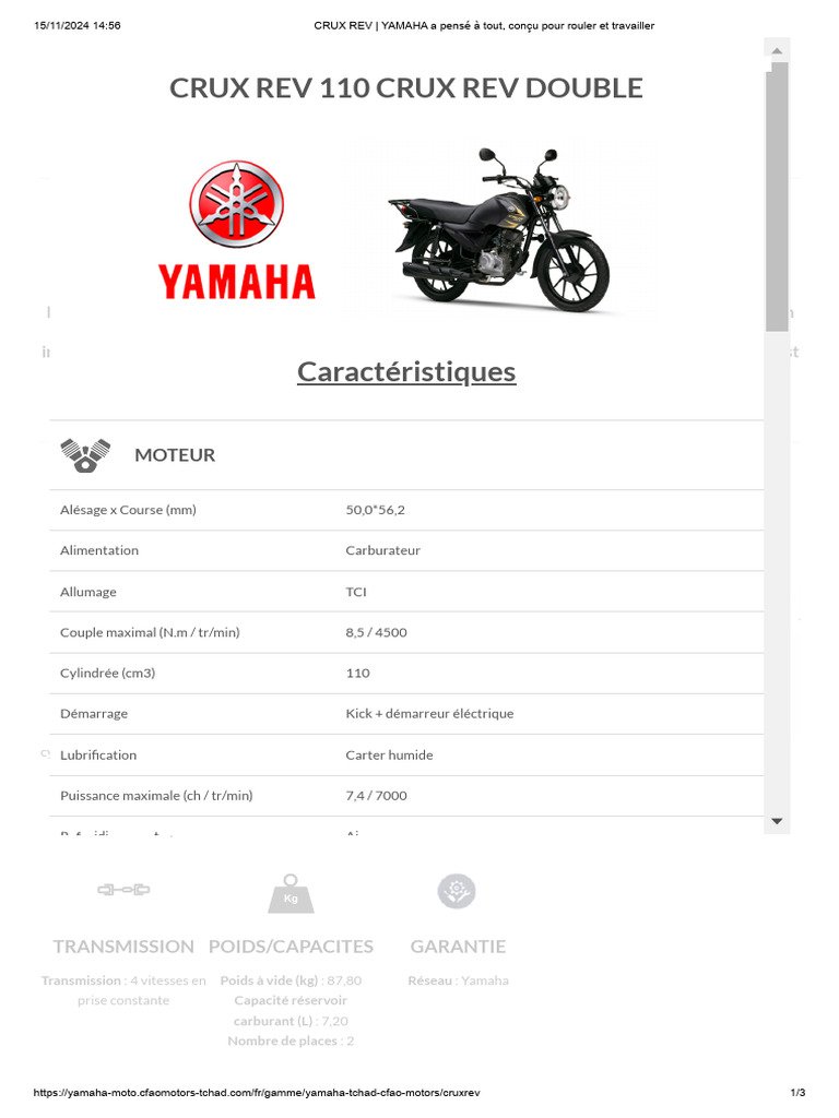 Yamaha Crux Rev 110 : Performance et Économie | PDF | Véhicules | Voitures
