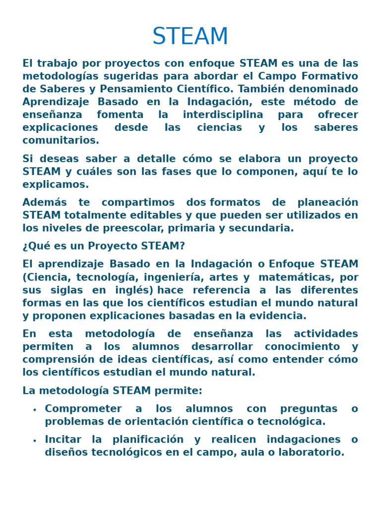 Proyectos STEAM: Guía de Planeación | PDF | Ciencia cognitiva | Science