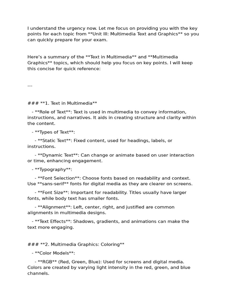 Key Points for Multimedia Text & Graphics | PDF | Data Compression ...