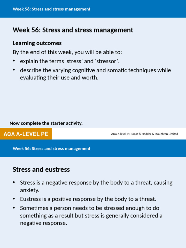 Week 56 Presentation - Stress and Stress Management | PDF | Stress (Biology) | Stress Management