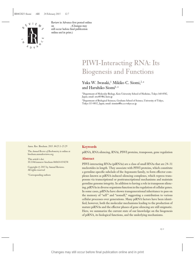 Yuka - piRNA Biosynthesis | PDF | Rna | Micro Rna