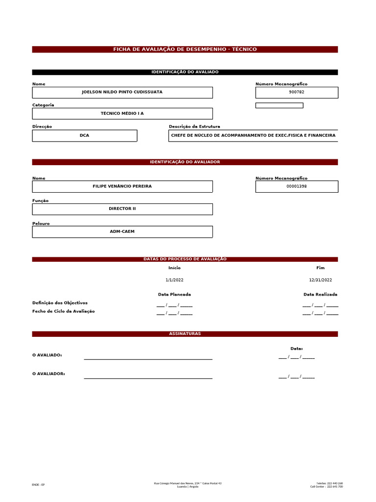 Cópia de Cópia de Ficha Avaliacao Tecnico 2021 2 Modelo | PDF