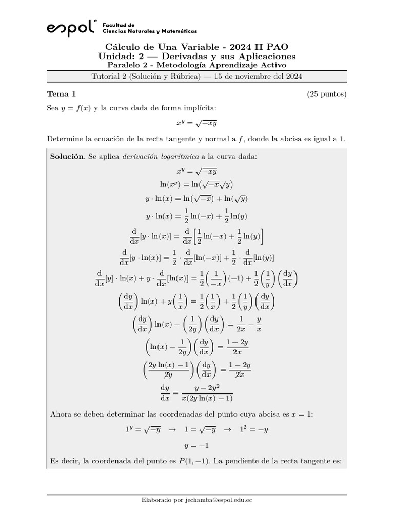 2024 II PAO CUV P2 TUT2 Solución | PDF | Línea (geometría) | Pendiente