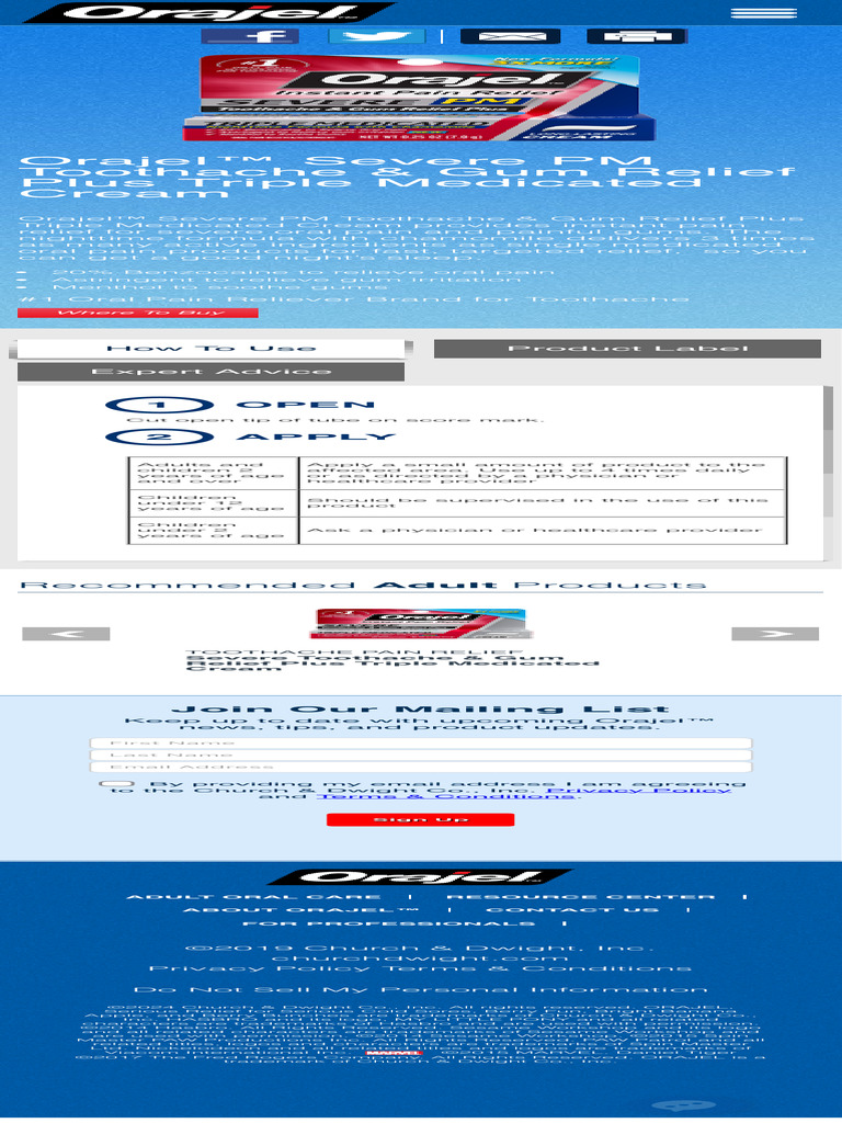 Severe PM Toothache and Gum Relief Plus Cream Orajel™ | PDF