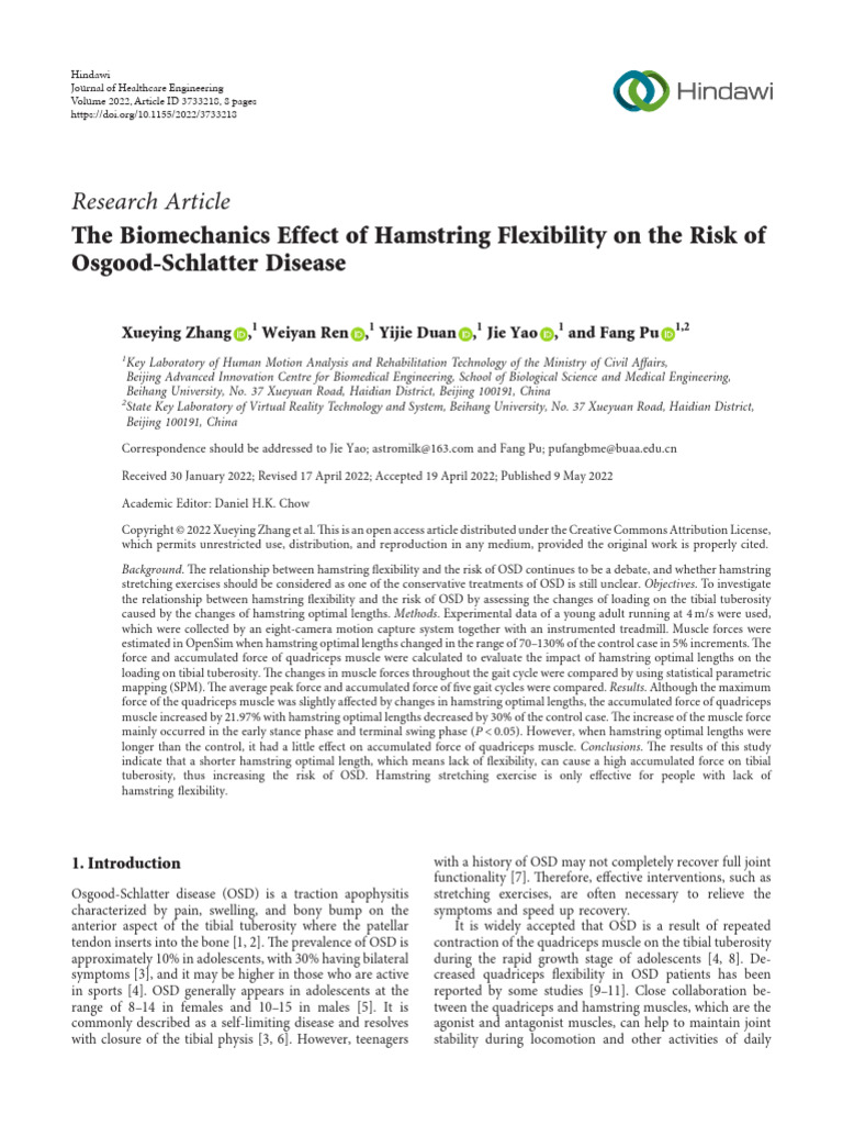 The Biomechanics Effect of Hamstring Flexibility On The Risk of Osgood ...