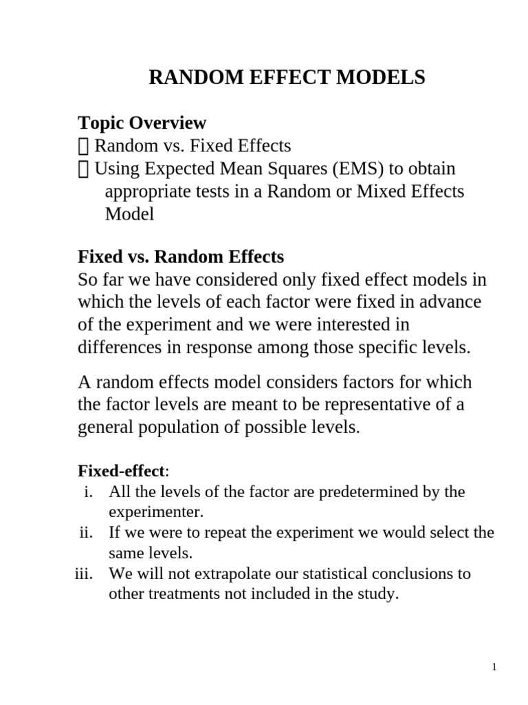 Random Effect Models Pdf Errors And Residuals Variance